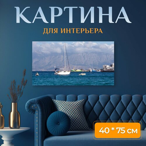 Картина на холсте "Крит, гавань, греция" на подрамнике 75х40 см. для интерьера