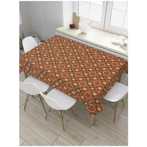 Скатерть прямоугольная JoyArty на кухонный стол "Календула в квадратах" из оксфорда, 180x145 см