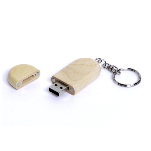 Овальная деревянная флешка с магнитным колпачком (64 Гб / GB USB 2.0 Белый/White Wood1 флеш накопитель apexto UW-0026)