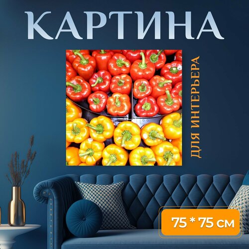 Картина на холсте "Красный желтый сладкий перец, овощ, свежий" на подрамнике 75х75 см. для интерьера