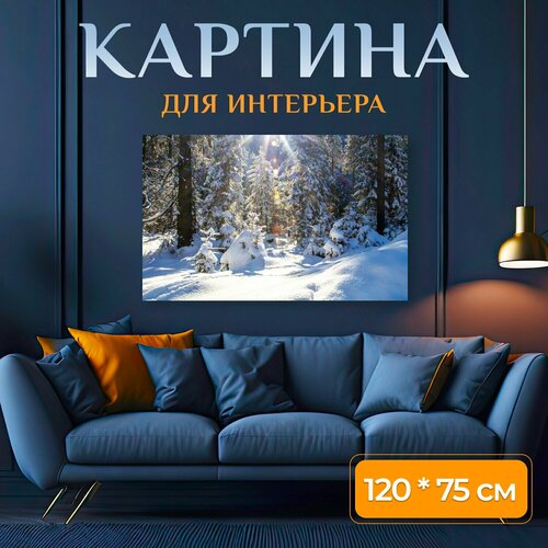 Картина на холсте "Зима, зимний, снег" на подрамнике 120х75 см. для интерьера