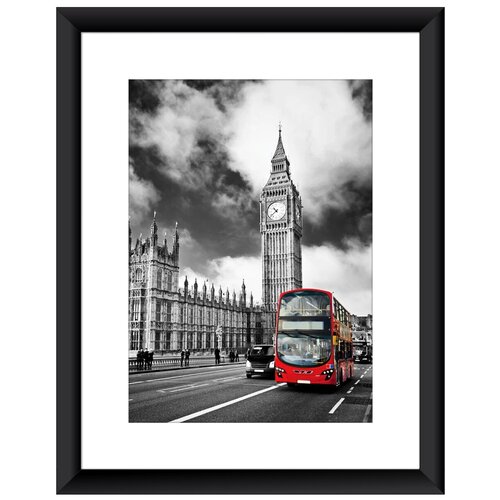 Картина на холсте в раме 35х45, "Биг Бен с красным автобусом", картина на холсте / в раме