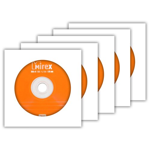 Диск Mirex DVD+R 4,7Gb 16x в бумажном конверте с окном, 5 шт.
