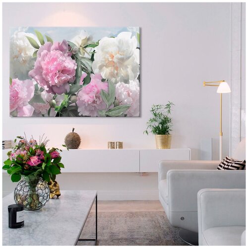 Картина интерьерная на холсте Art. home24 Розовые и белые пионы, 100 x 150