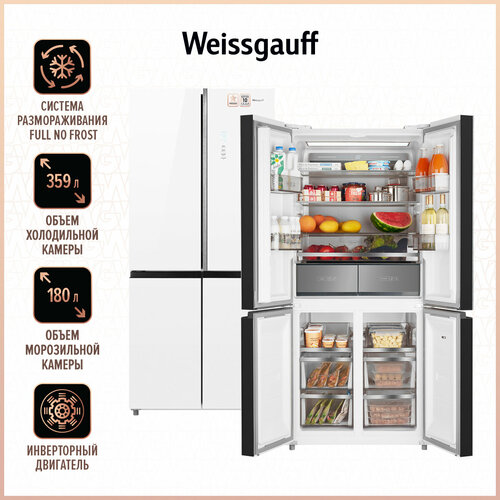 Холодильник с инвертором Weissgauff WCD 590 Nofrost Inverter Premium Biofresh White Glass