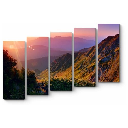 Модульная картина Летний пейзаж в горах на рассвете 140x98