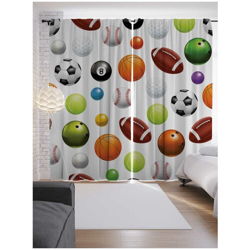 Фотошторы  JoyArty Спортивные мячи на ленте, 145х265 см, 2 шт., белый/коричневый/зеленый
