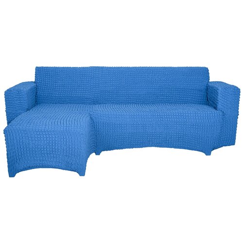 Чехол на угловой диван с оттоманкой, выступ слева, цвет Голубой