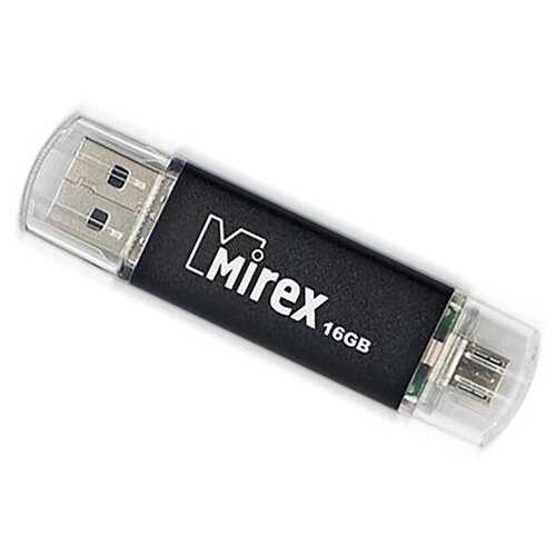 Флешка Mirex SMART BLACK, 16 Гб, USB2.0, USB/microUSB, чт до 25 Мб/с, зап до 15 Мб/с, черная
