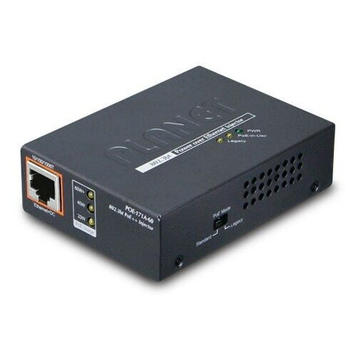 Инжектор Planet POE-171A-60 Single-Port 10/100/1000Mbps 802.3bt Ultra PoE Injector (60 Watts, Legacy mode support, PoE Usage LED) -w/external power adapter