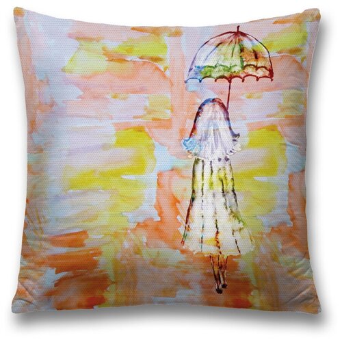 Наволочка декоративная на молнии, чехол на подушку JoyArty "Дама уходит с зонтом" 45х45 см