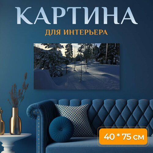 Картина на холсте "Зима, снег, природа" на подрамнике 75х40 см. для интерьера