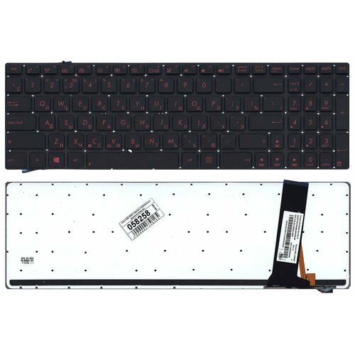 Клавиатура для Asus N76V черная с подсветкой, красные клавиши