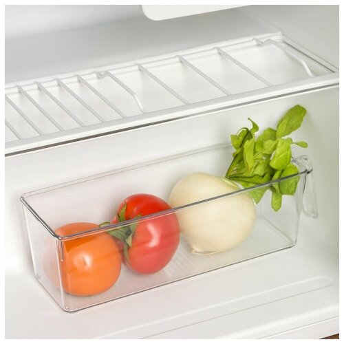 --- Органайзер для холодильника с крышкой и ручкой 32х10х10 см, цвет прозрачный