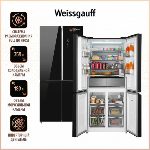 Холодильник с инвертором Weissgauff WCD 590 Nofrost Inverter Premium Biofresh Black Glass