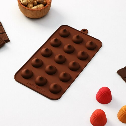 Форма силиконовая для шоколада Доляна «Трюфель», 20,5×10,5 см, 15 ячеек, цвет шоколадный