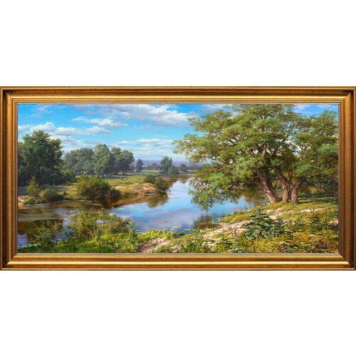 Картина "Пейзаж с рекой", 33х70 см, художник - Басов С, Арт. БС5-33х70