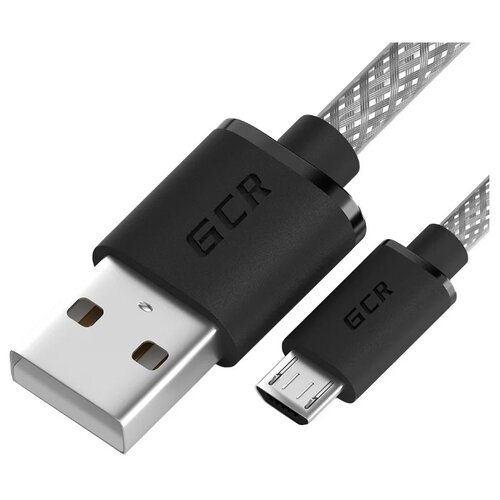 Кабель GCR USB - microUSB (GCR-UA1), 0.3 м, 1 шт., черный/прозрачный