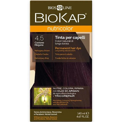 Краска для волос BioKap Nutricolor 4.5 Mahogany Brown - цвет Махагон (темно-коричневато-красный) 140 мл.