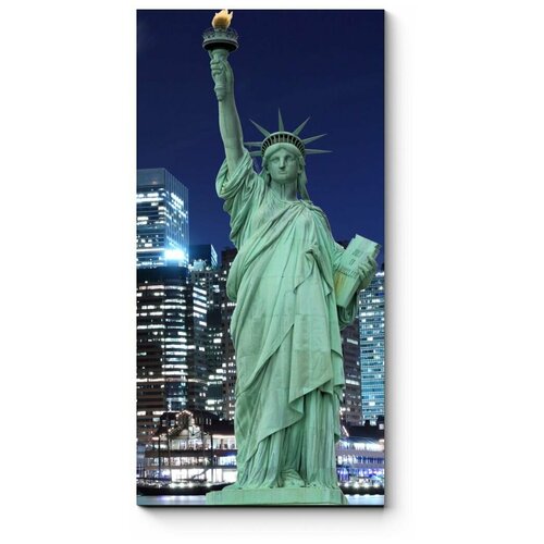 Модульная картина Статуя свободы в свете огней Манхэттена, Нью-йорк 30x60