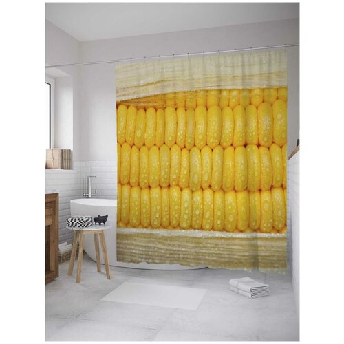 Штора водоотталкивающая для ванной, занавеска в ванную комнату тканевая JoyArty "Початок кукурузы", 180х200 см