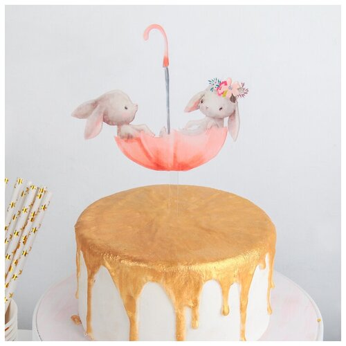 Топпер для торта «Кролики в зонтике»