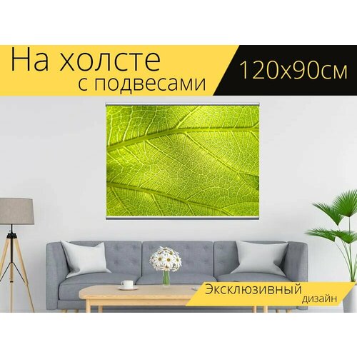 Картина на холсте "Лист, завод, фотосинтез" с подвесами 120х90 см. для интерьера