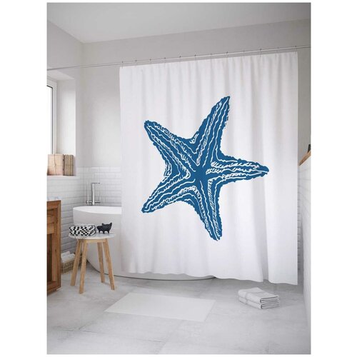 Штора для ванной JoyArty Синяя морская звезда 180x200180х200 см, белый/синий