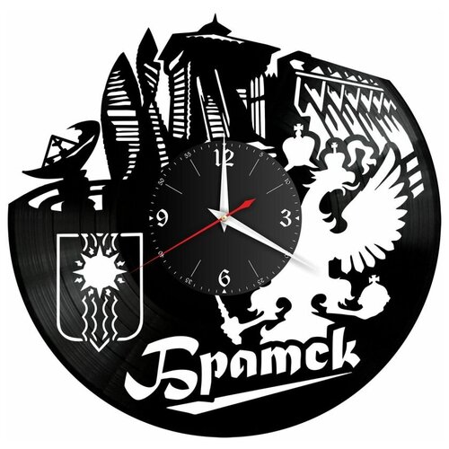 Часы из винила Redlaser "город Братск, герб Братска, иркутск" VW-10493