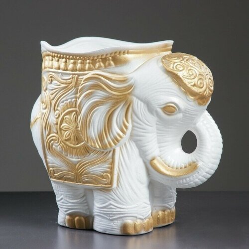 Фигурное кашпо "Слон средний" бело-золотой 35x22x36см