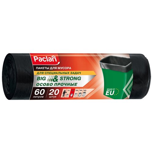 Мешки для мусора Paclan Big&Strong 60 л, 20 шт., черный