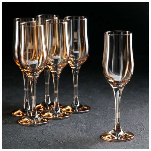 Набор бокалов для шампанского «Гладкость», 200 мл, 6 шт, цвет янтарный