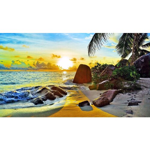 Картина на холсте 60x110 LinxOne "Море отдых тропики пляж" интерьерная для дома / на стену / на кухню / с подрамником