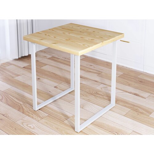 Стол кухонный Loft квадратный с лакированной столешницей из массива сосны 40 мм и белыми металлическими ножками, 60х60х75 см