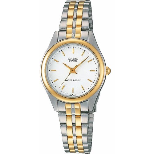 Наручные часы CASIO Часы японские наручные женские кварцевые на браслете Casio LTP-1129PG-7A, серебряный, золотой
