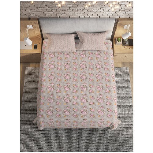 Покрывало на 2-спальную кровать Ambesonne "Светлые розовые цветы" 220х235 см, с 2 наволочками 50x70 см