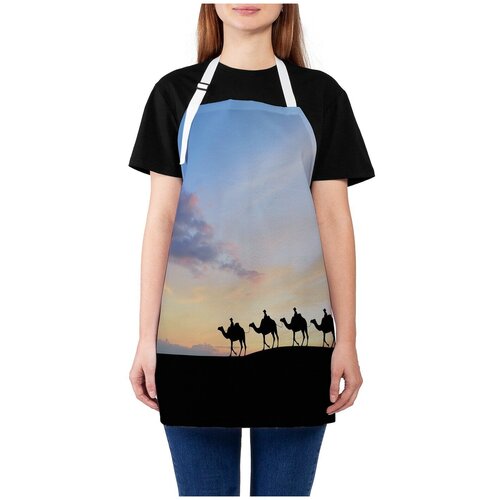 Фартук женский JoyArty для готовки "Люди на верблюдах на закате", универсальный размер