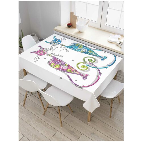 Скатерть прямоугольная JoyArty на кухонный стол "Кошачья комбинация" из оксфорда, 180x145 см