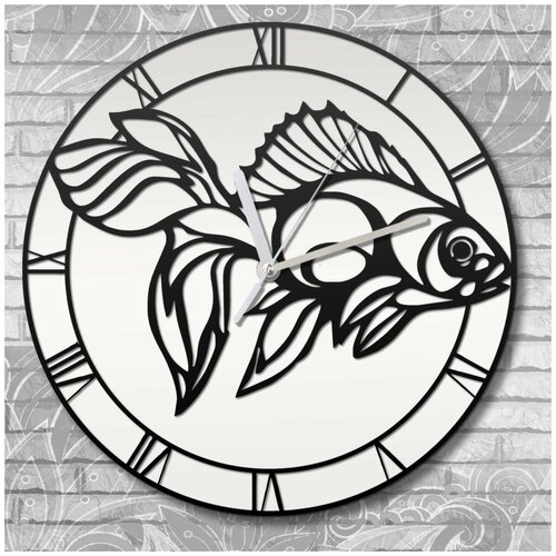 Настенные часы деревянные бесшумные море рыба - 594