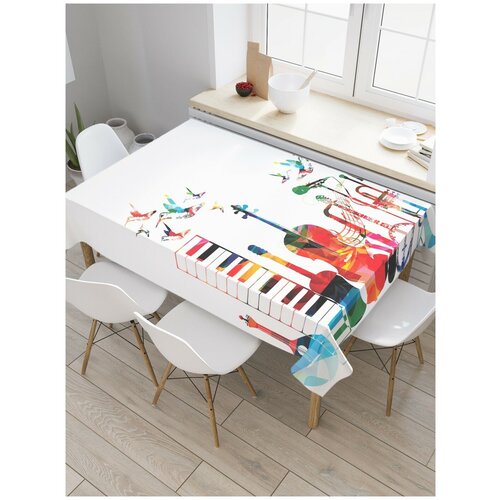 Скатерть прямоугольная JoyArty на кухонный стол "Музыкальные инструменты" из оксфорда, 120x145 см