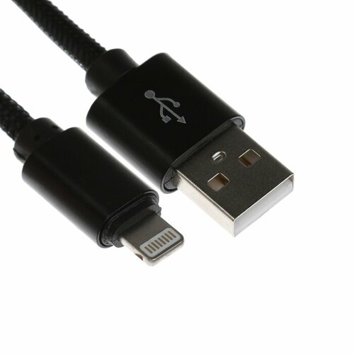 Кабель Lightning - USB, 2.1 А, оплётка нейлон, 2 метра, чёрный (комплект из 7 шт)