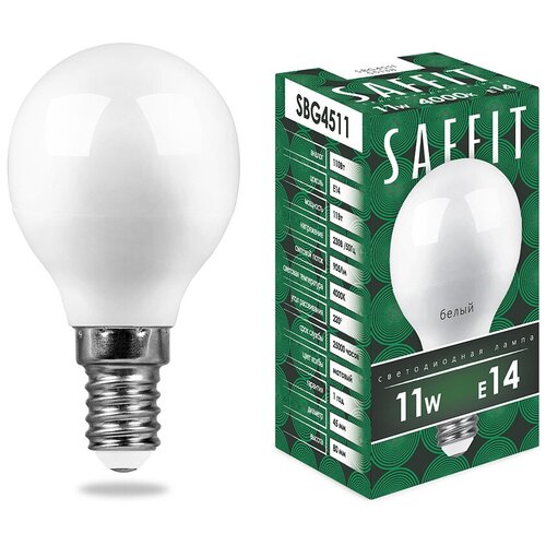 Лампочка светодиодная шар E14/G45 11Вт 905Лм белый нейтральный 4000К, 55138