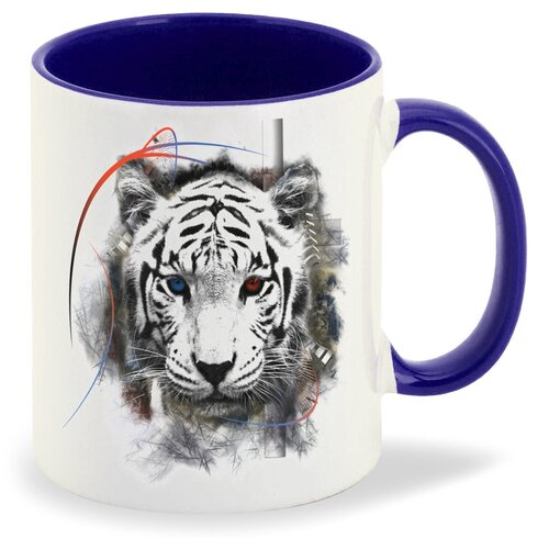 Кружка синий CoolPodarok Тигр красный и синий глаза
