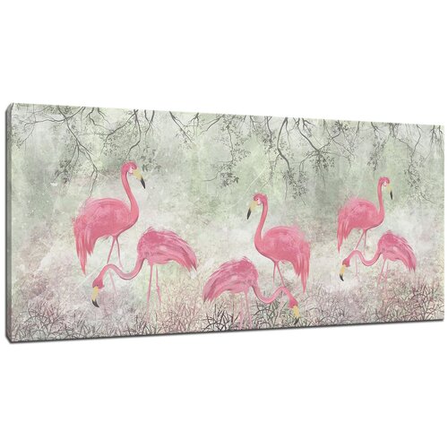 Картина Уютная стена "Фламинго в тумане" 140х60 см