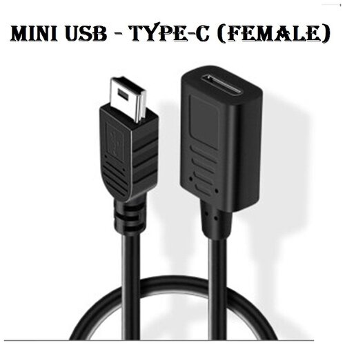 Короткий провод кабель для камеры Mini USB / USB type-C (male - мама), Прямой штекер, 29 см, черный