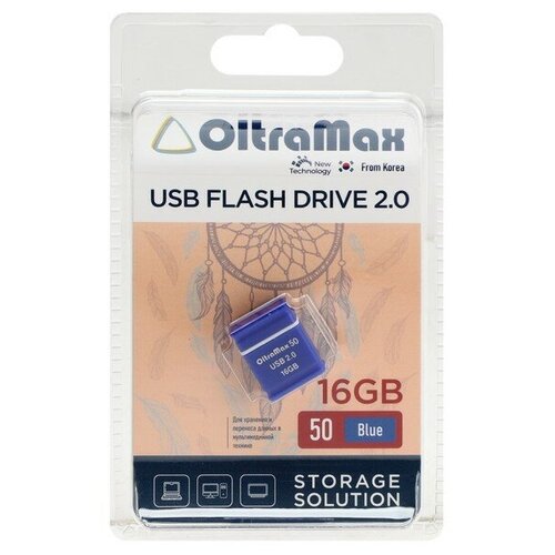Флешка OltraMax 50, 16 Гб, USB2.0, чт до 15 Мб/с, зап до 8 Мб/с, синяя