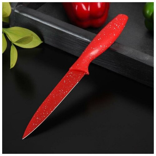 Нож с антиналипающим покрытием Доляна «Зефир», универсальный, лезвие 12,5 см, цвет красный