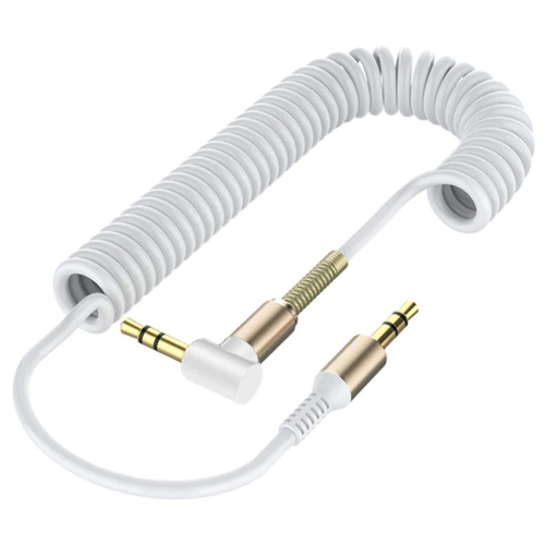 Аудио кабель спиральный 1,5 м, AUX jack 3.5 mm / Акустический провод аукс джек 3,5 мм / белый