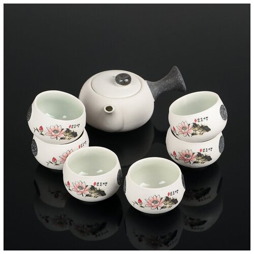 --- Набор для чайной церемонии "Нежный цветок", 7 предметов: чайник 180 мл, 6 чашек 70 мл