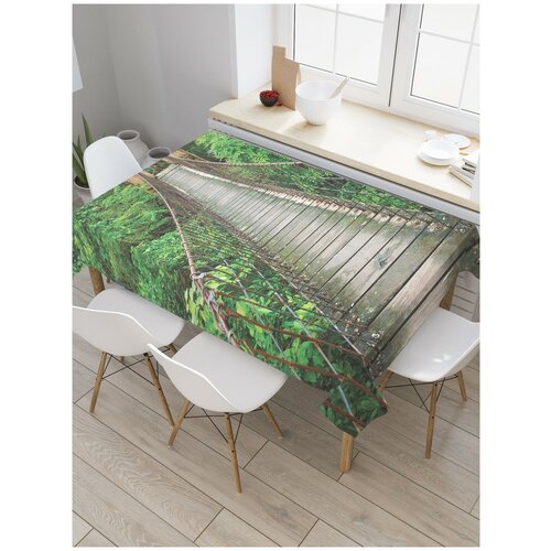 Скатерть прямоугольная JoyArty на кухонный стол "Подвесной мостик в лесу" из оксфорда, 120x145 см